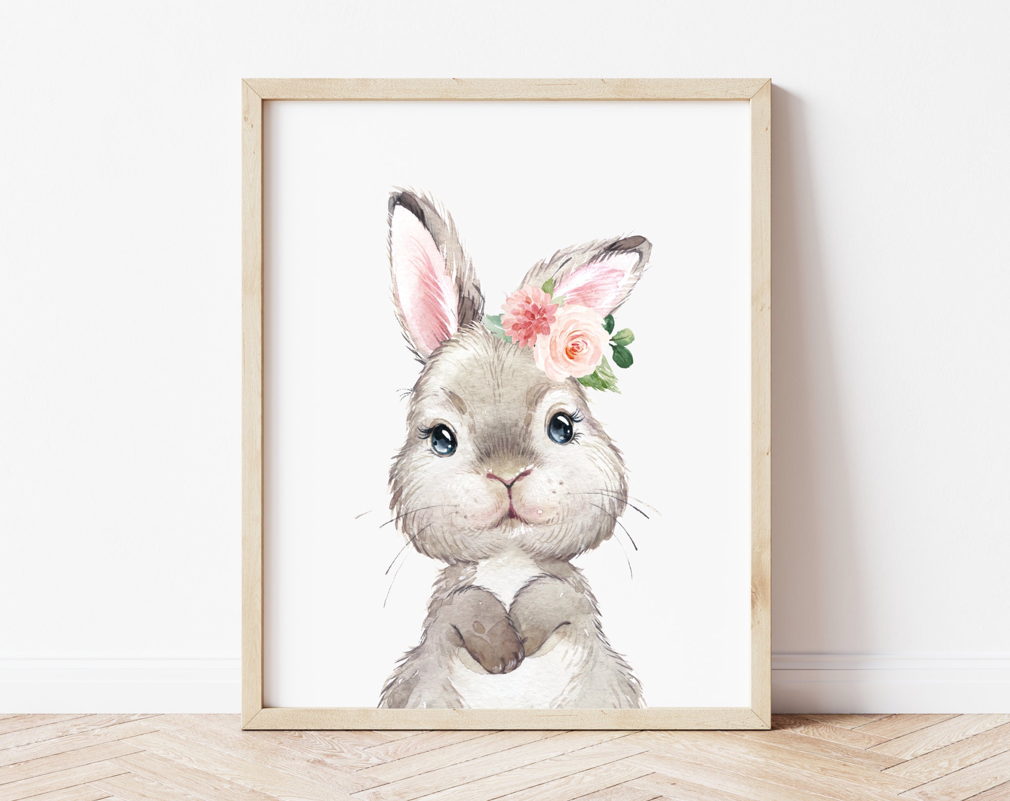 Bunny Nursery Prints Nursery Wall Art Set of 3 Bunny Floral - Etsy