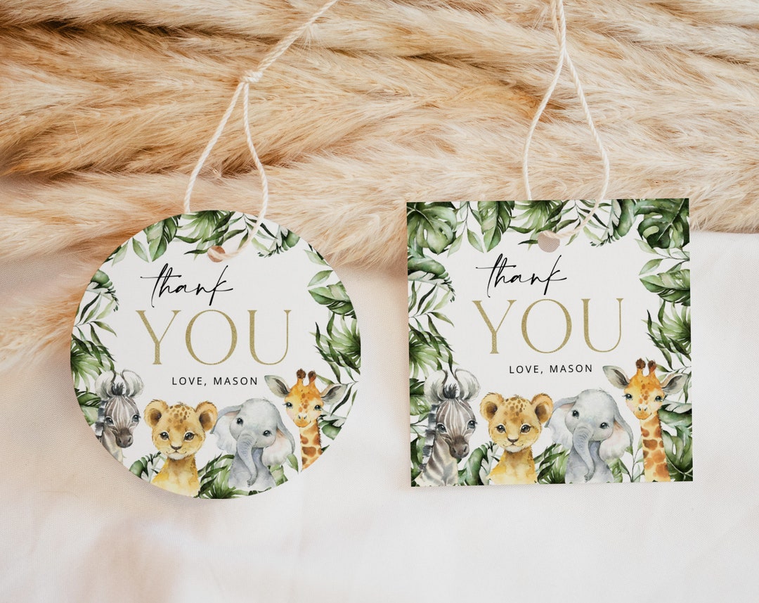 Jungle Animals Favor Tags, Gift Tags, Wild One, Safari Animals, Palm ...