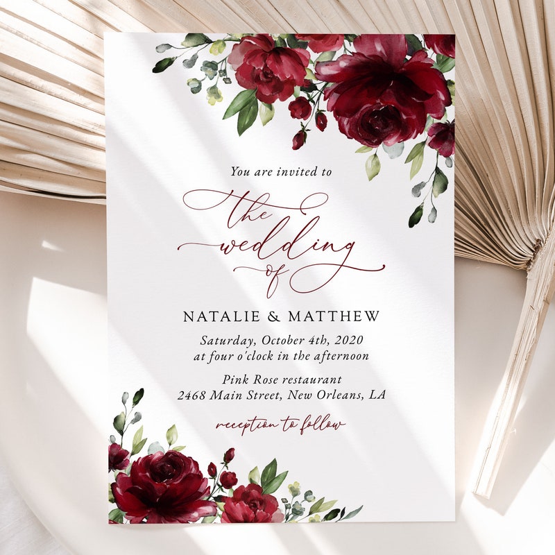 Red Floral Wedding Invitation - Etsy