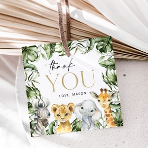 Jungle Animals Favor Tags, Gift Tags, Wild One, Safari Animals, Palm ...