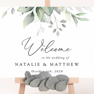 Greenery Welcome Sign, Wedding Sign, Eucalyptus Leaves, Boho Wedding ...