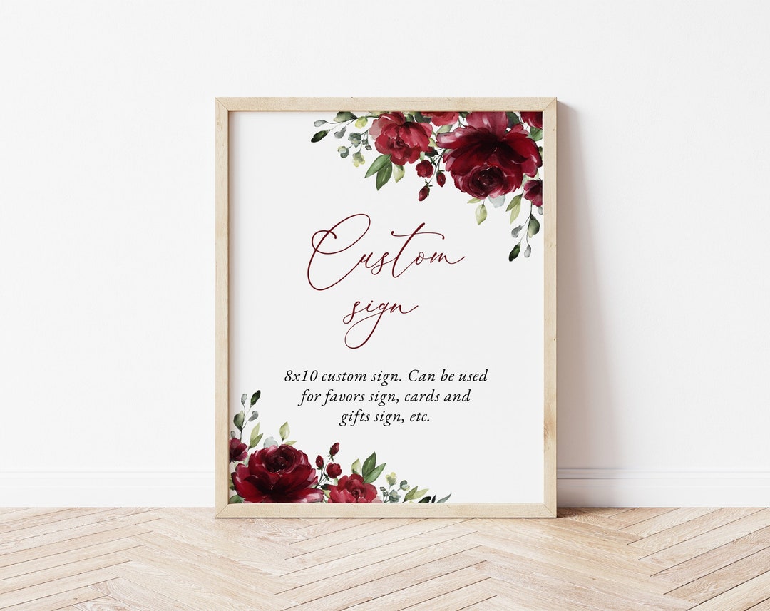 Burgundy Flowers, Red Flowers, Custom Sign, Create Your Own, Boho ...