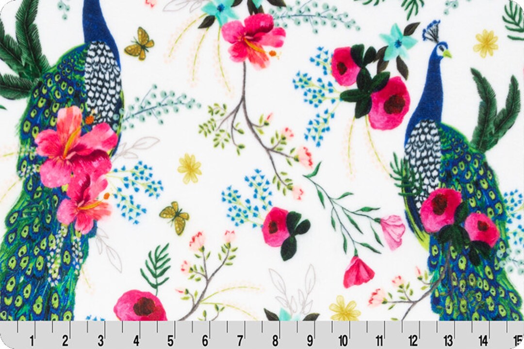 PLUME PEACOCK FLORAL Digital Minky Fabric Plume Shannon Cuddle Minky ...