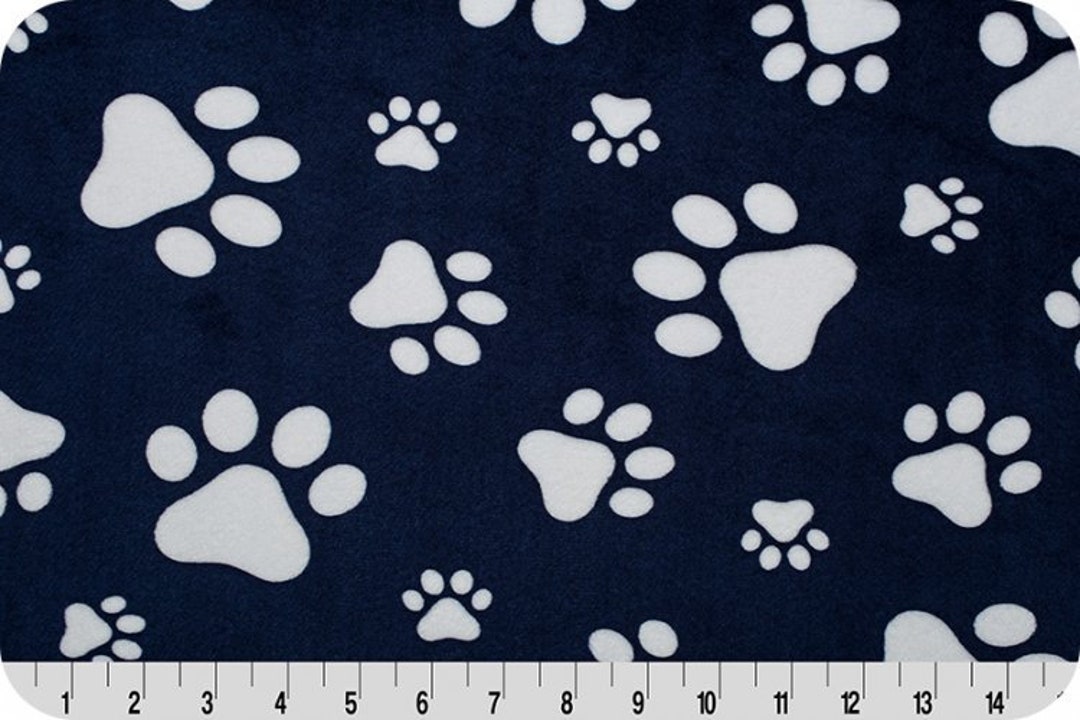 Paws Minky Fabric - Navy Shannon Cuddle Minky Paw Print - Navy Blue Paw ...