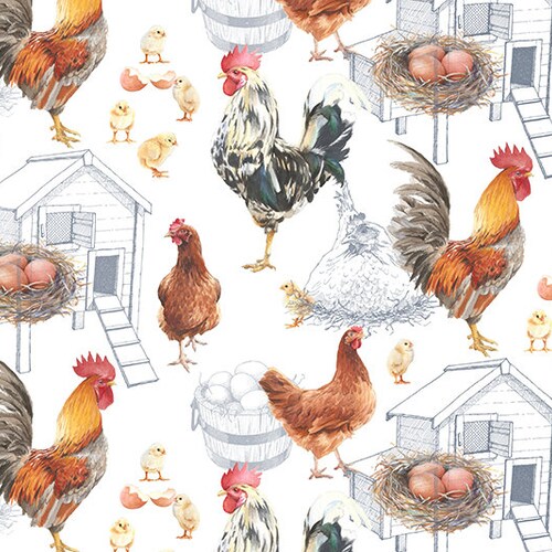 Spring Chickens Fabric by the Yard Floral Chicken Fabric - Etsy