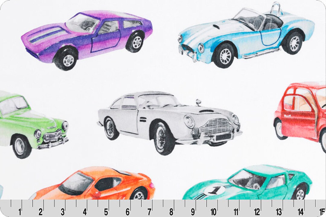 CAR SHOW MINKY - Shannon Car Show Minky Snow - Vintage Cars Minky ...