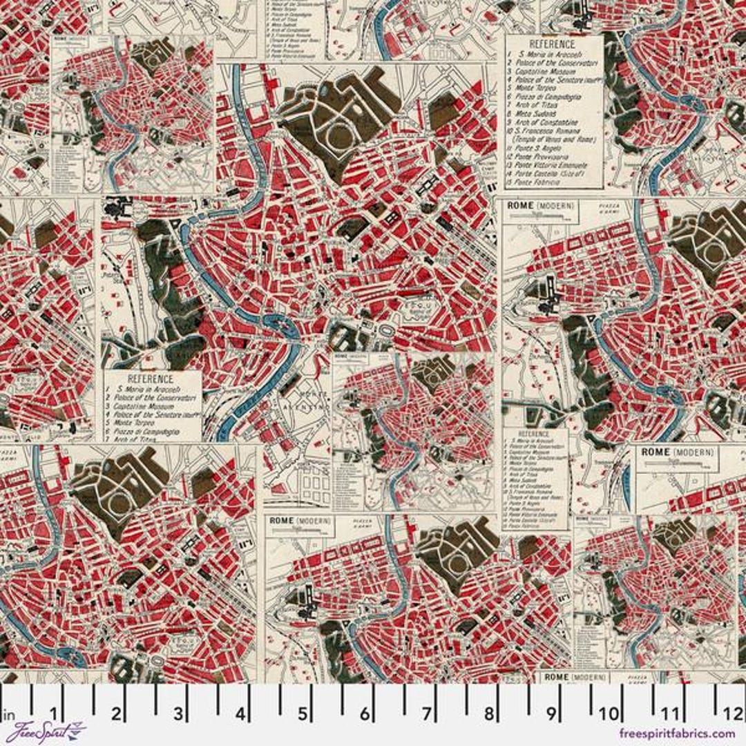 Tim Holtz Red Palette - MAP in RED Quilting Cotton FABRIC - Free Spirit ...