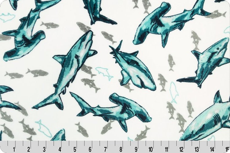 Fintastic Minky Fabric Teal - Shark Shannon Cuddle Minky Fintastic Teal ...