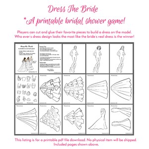 Printable Bridal Shower Game, Design A Wedding Dress Game, Wedding ...