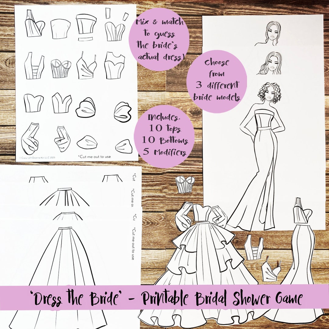 Printable Bridal Shower Game, Design A Wedding Dress Game, Wedding ...