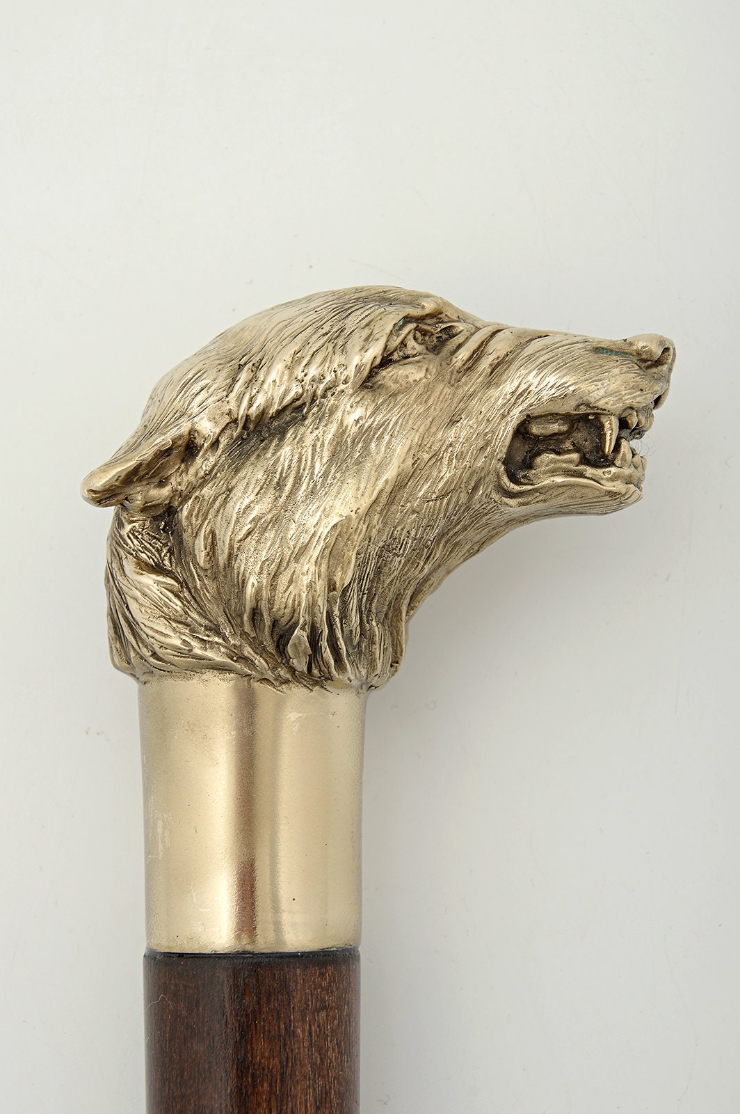 Сane and Walking Stick wolf Brass Wood. - Etsy