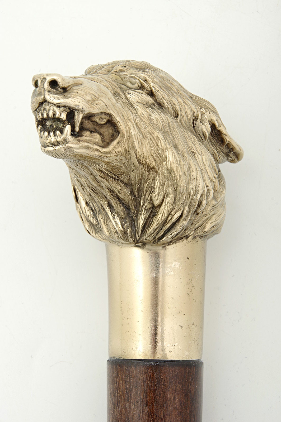 Сane and Walking Stick wolf Brass Wood. - Etsy