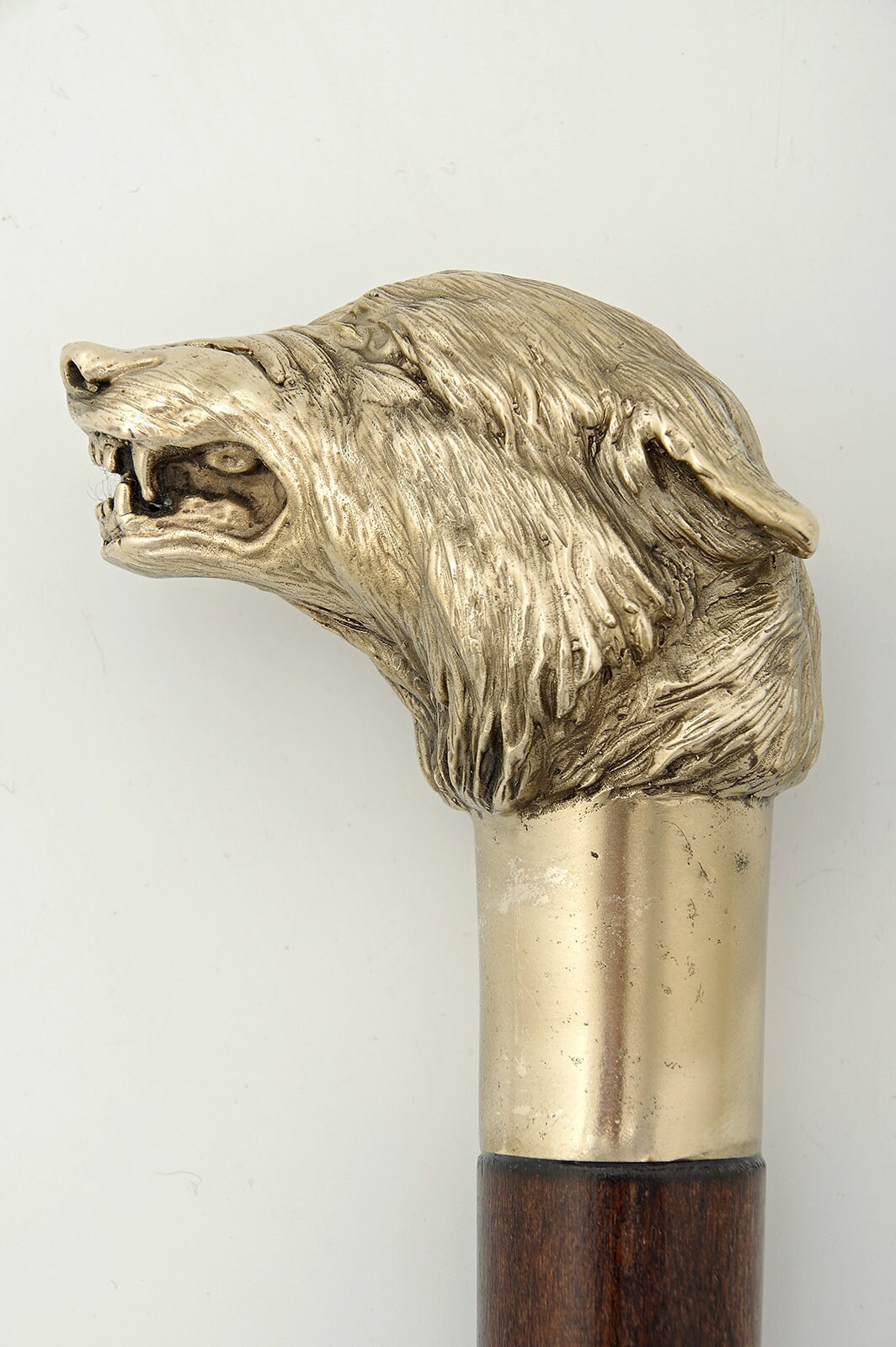 Сane and Walking Stick wolf Brass Wood. - Etsy
