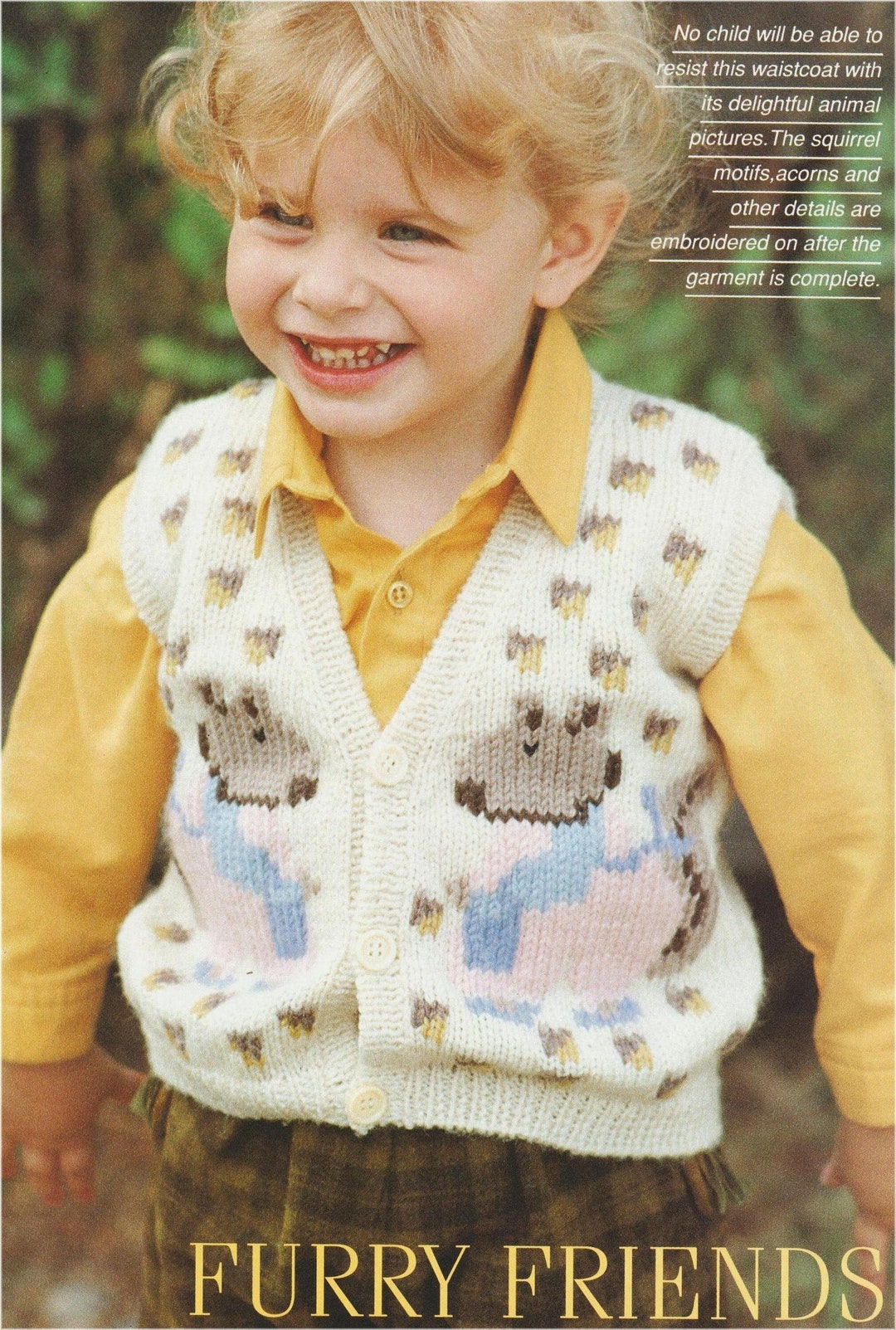 Toddler's Furry Friends Squirrel Vest Hand Knitting Vintage Pattern ...