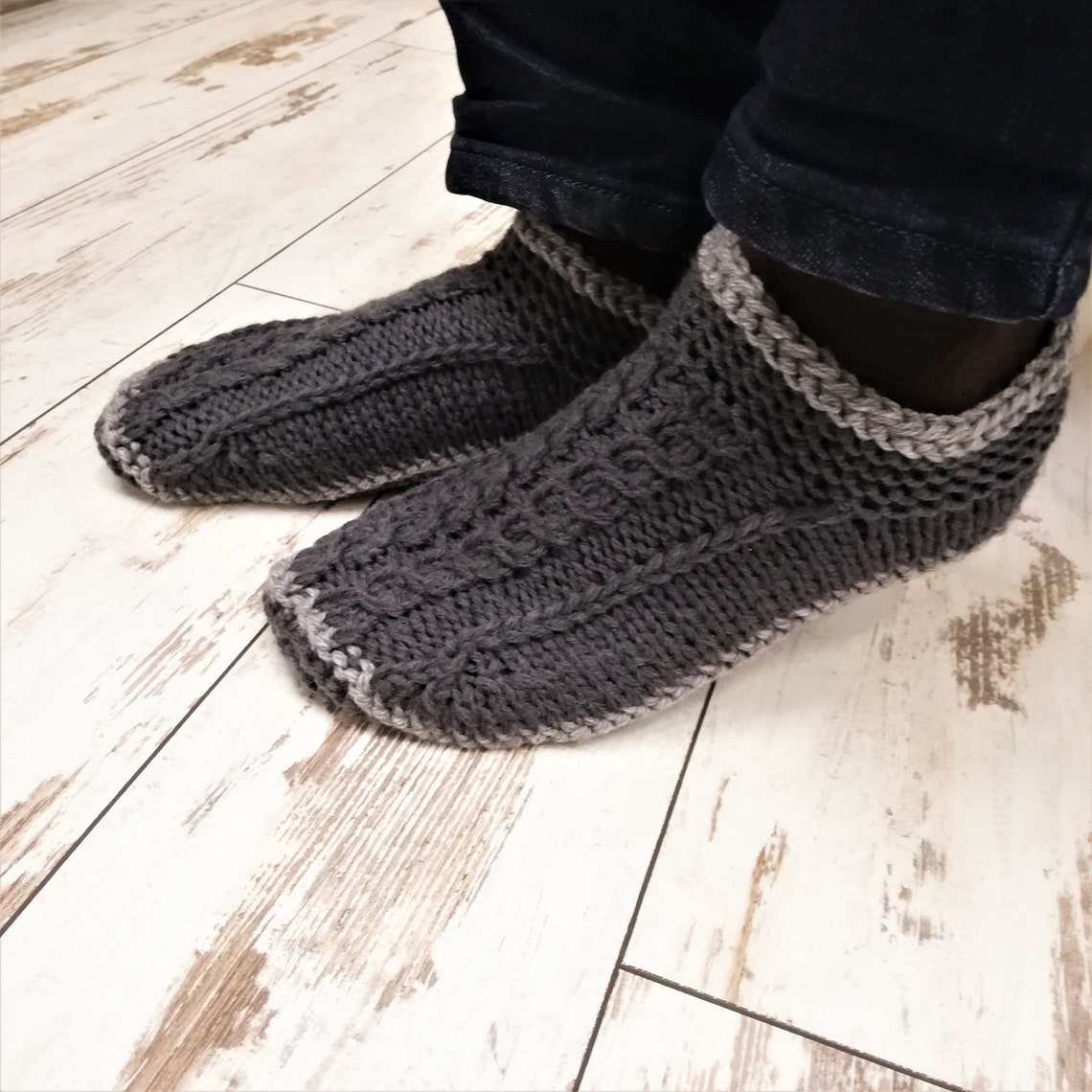 Knit Slippers for Men With Double Soles/men Slipper Boots/slipper Boots ...