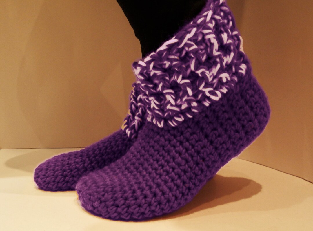 Crochet Women Slippers With Non Slip Soles/boots/purple Slippers ...
