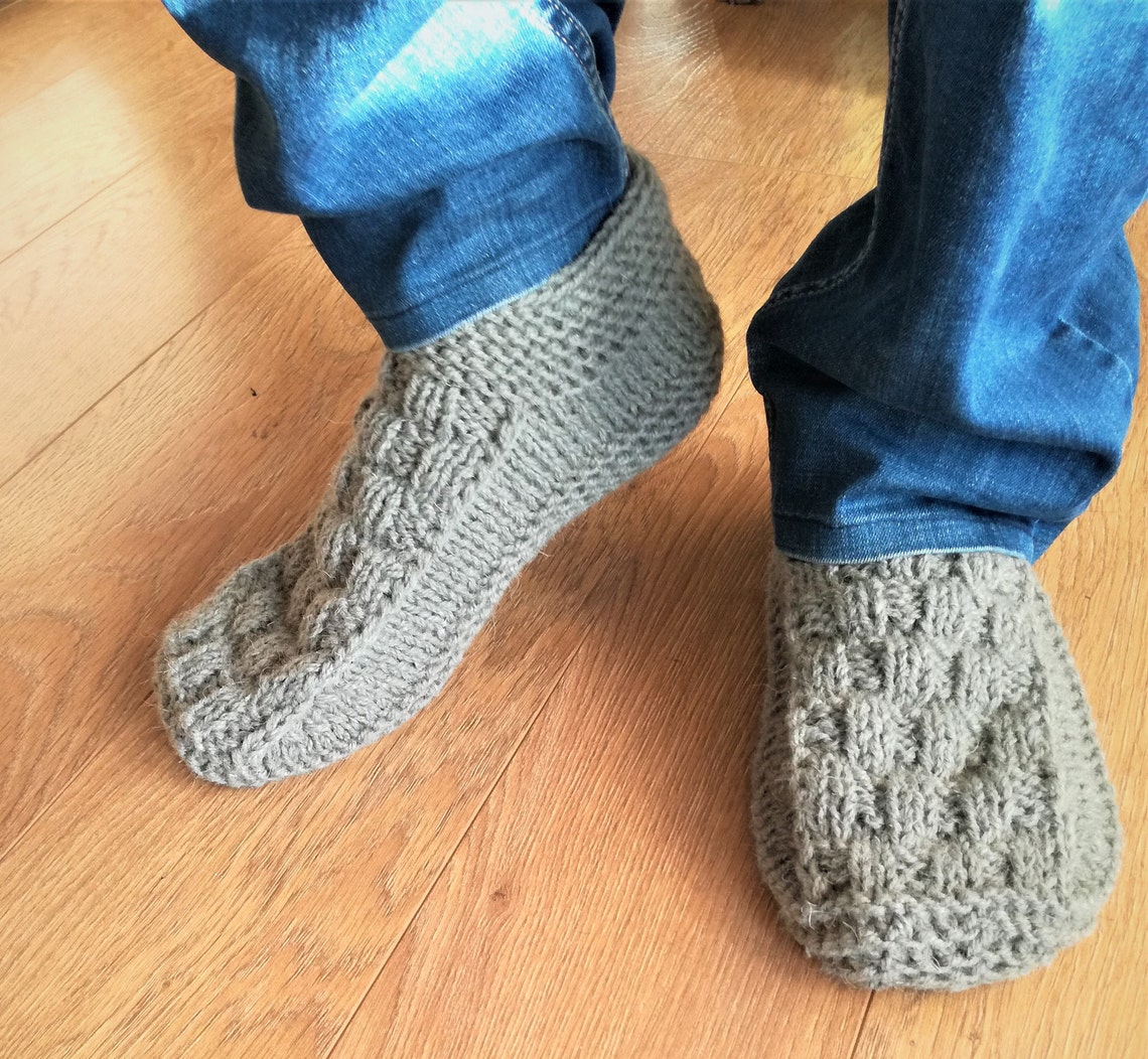 Knit Slippers for Men With Double Non Slip Sole, Crochet Men Slippers ...