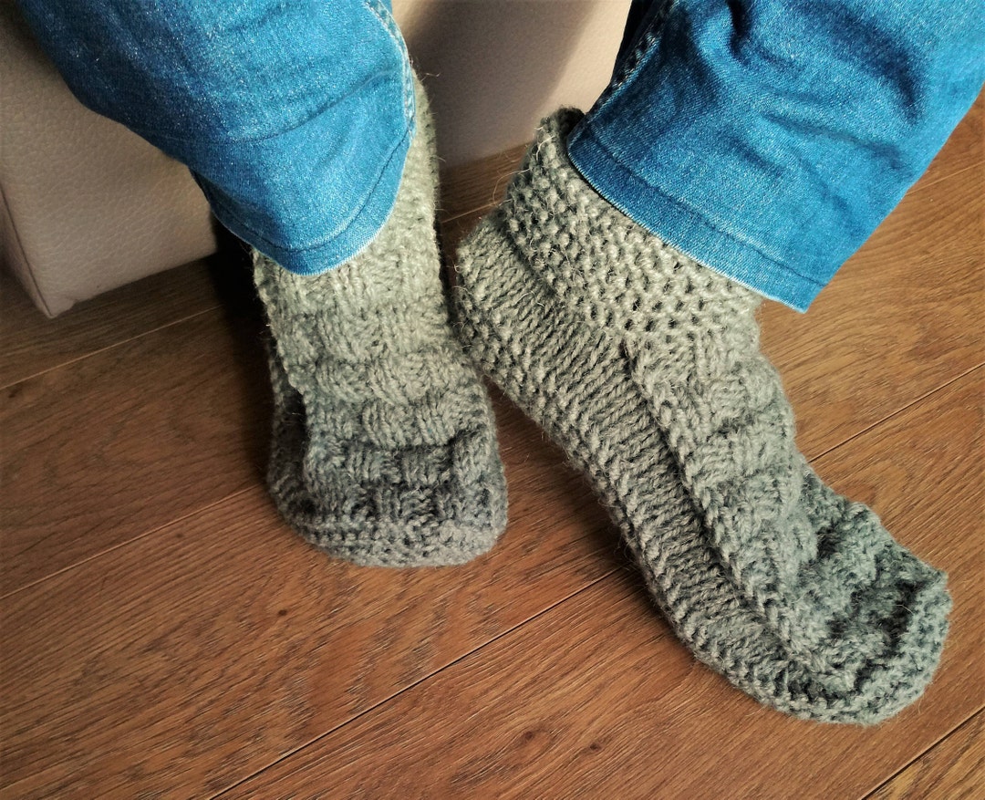 US9 Knit Slippers for Men With Double Non Slip Sole, BLACK, Crochet Men ...