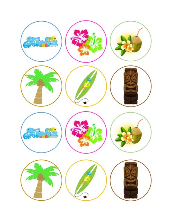 Edible Hawaiian Themed Cupcake Toppers | Etsy