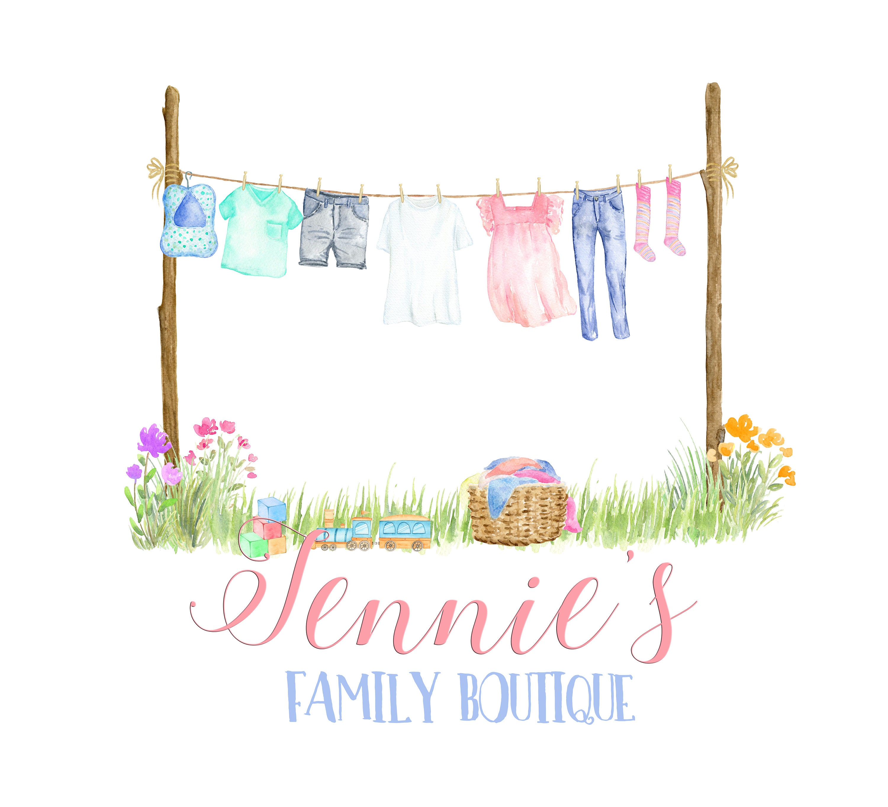 Cute Clothing Boutique Logo With Watercolor Clothsline. Kids - Etsy