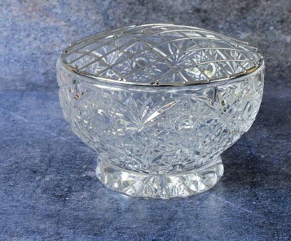 Vintage Cut Glass Rose Bowl Etsy