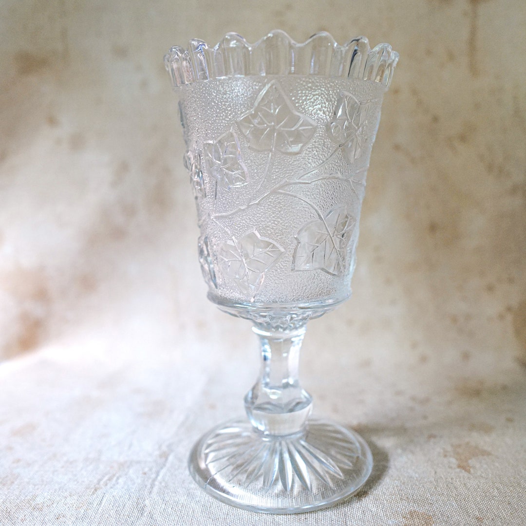 Victorian EAPG Large Pressed Glass Celery Vase - Stippled Ivy Leaf ...