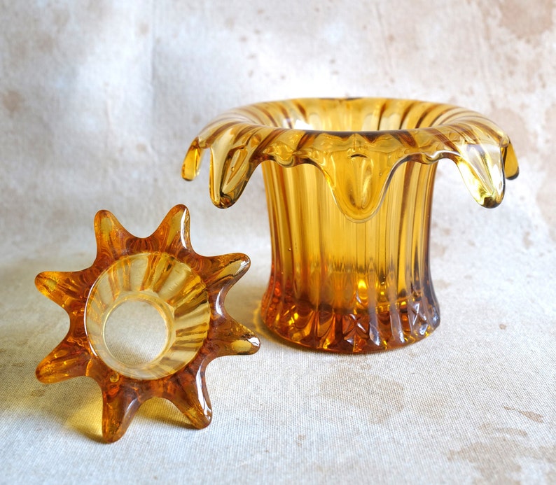 Sowerby Amber Pressed Glass Iris Vase Complete With Flower Holder - Etsy UK