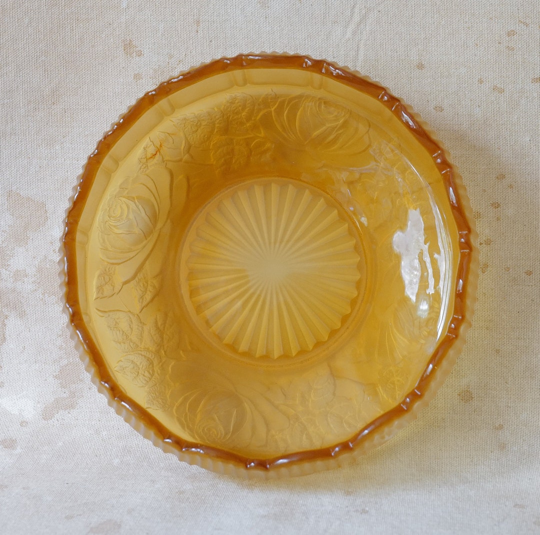 Sowerby Amber Pressed Frosted Glass Bowl Etsy