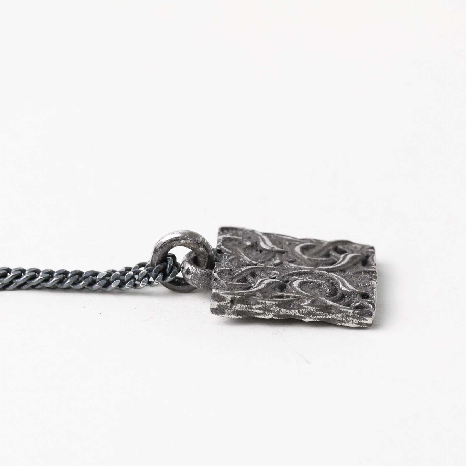 Men's Necklace Floral Square Pendant Handmade in Sterling Silver - Etsy