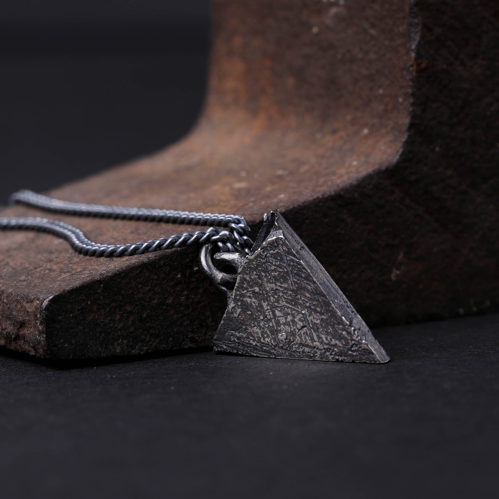 Mens Necklace Dark Triangle Rustic Pendant in Sterling Silver - Etsy
