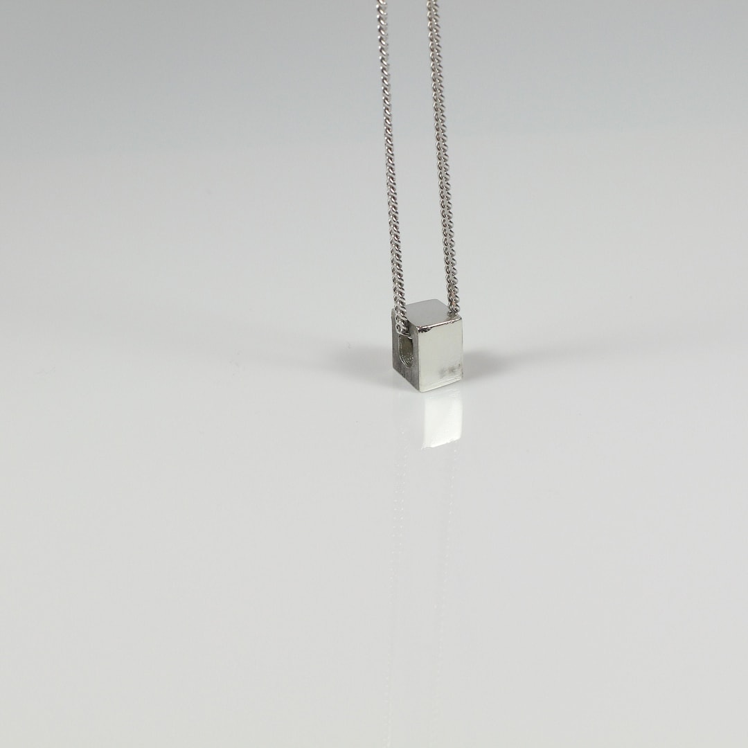 Geometric Necklace Sterling Silver Cube Pendant - Etsy