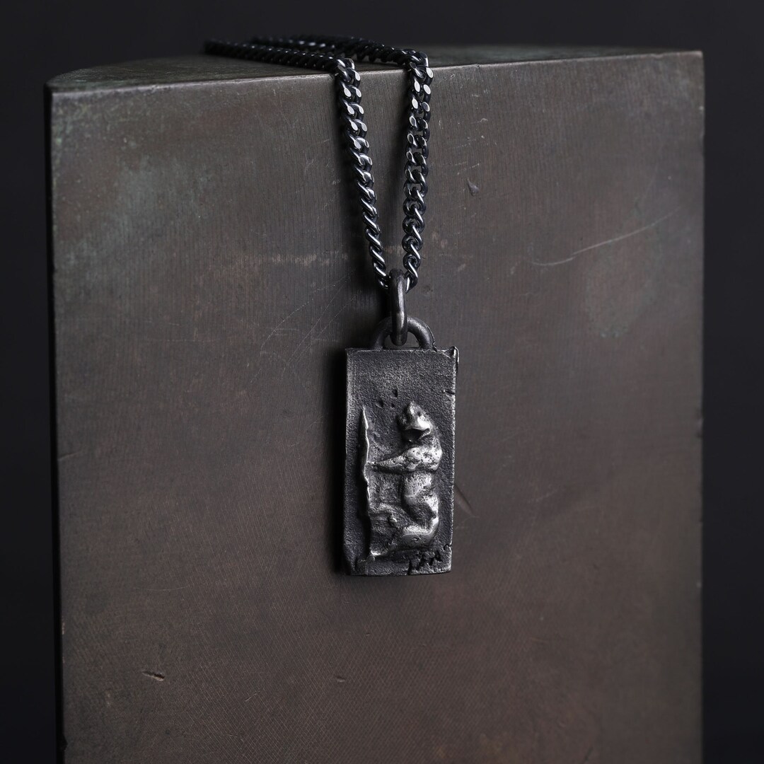 Men's Necklace Tiger Tag Pendant in Solid Sterling Silver - Etsy