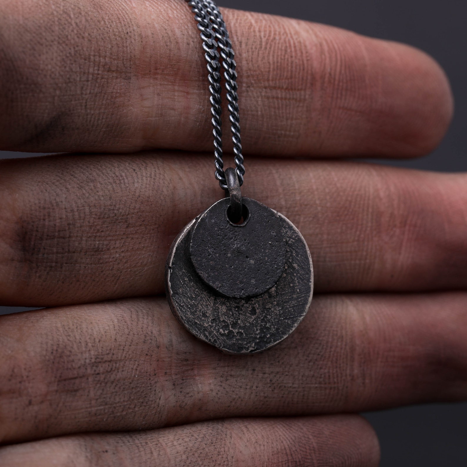 Mens Necklace Double Circle Coin Pendant in Sterling Silver - Etsy