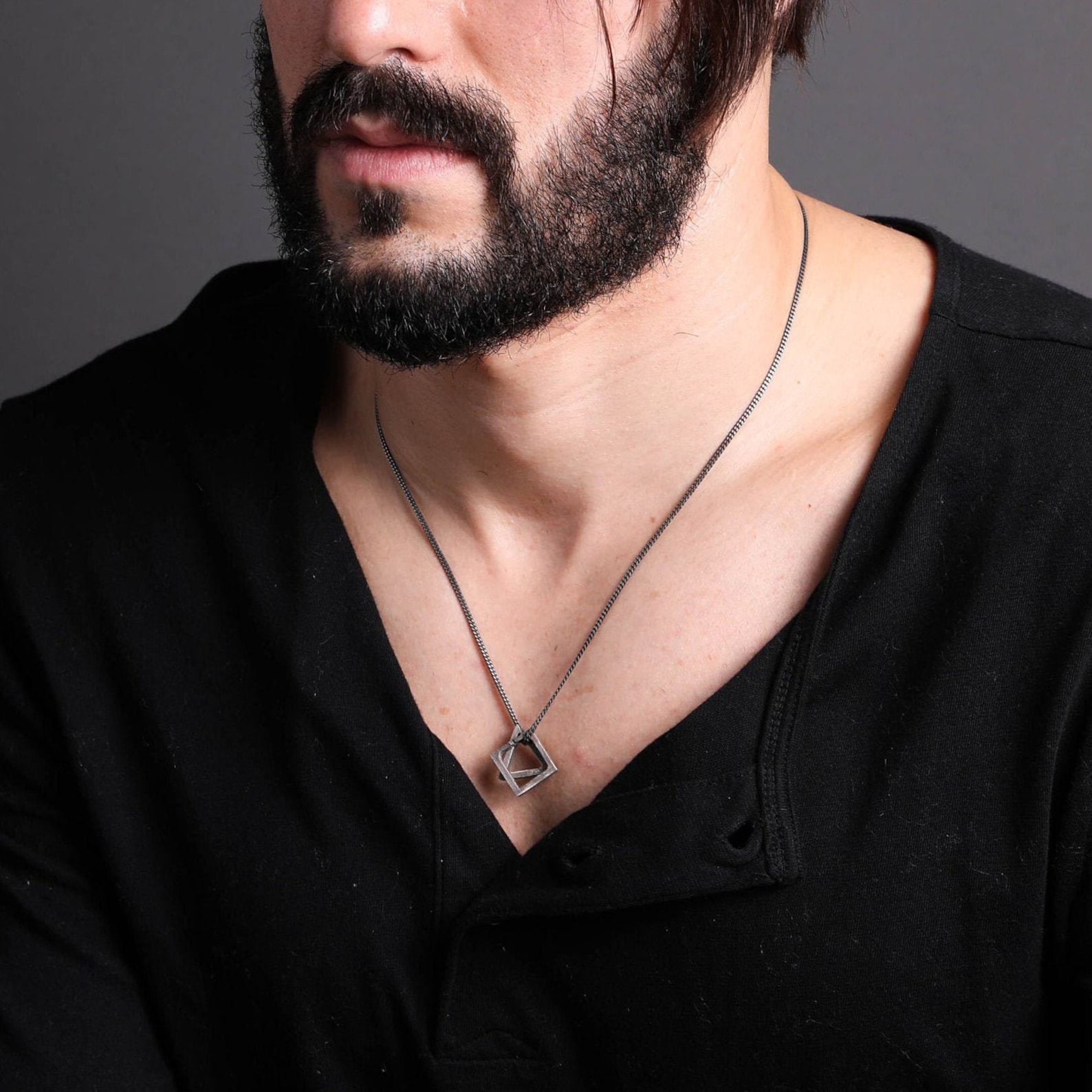 Mens Necklace Triangle Square Pendant in Sterling Silver 925 - Etsy