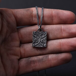 Men's Necklace Floral Square Pendant Handmade in Sterling Silver - Etsy