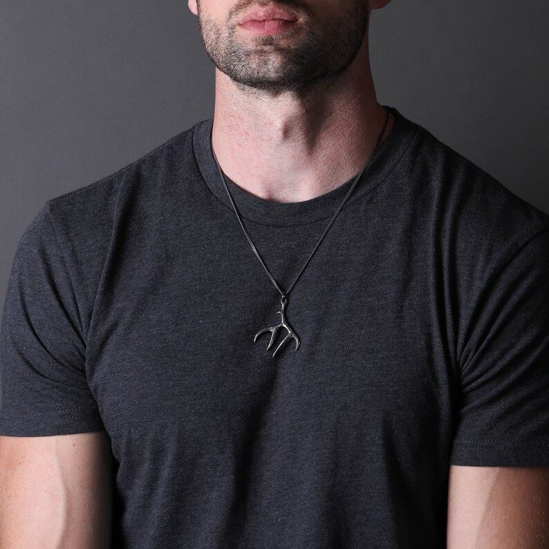 Mens Necklace Deer Antler Pendant in Sterling Silver - Etsy
