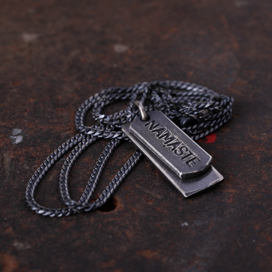 Man Necklace Stacked Pendant Namaste in Sterling Silver - Etsy