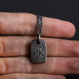 Men's Necklace Courage Rune Tag Pendant Handmade in Sterling Silver - Etsy