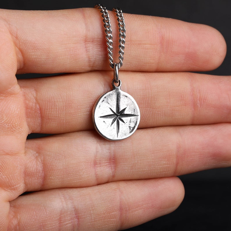 Mens Necklace Rustic Compass Pendant for Men in Sterling Silver Custom ...