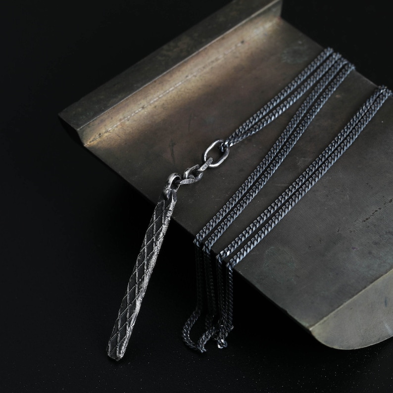 Mens Necklace Long Pendant With Link Chain for Men in Sterling Silver ...
