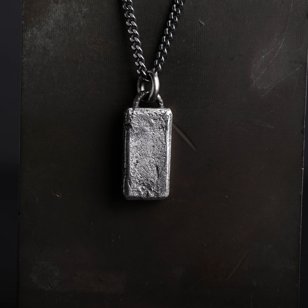 Men's Necklace Rectangle Bar Pendant Handmade in Sterling Silver - Etsy