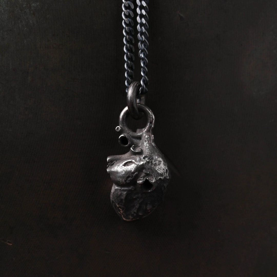 Men's Necklace Human Heart Handmade in Sterling Silver - Etsy