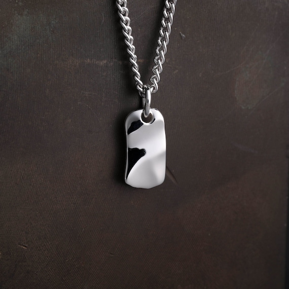 Mens Necklace Sterling Silver Nugget Pendant Organic Shape
