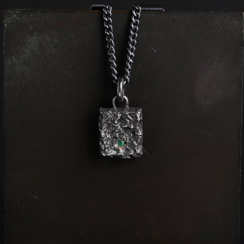 Mens Necklace Emerald Rustic Tag Pendant for Men in Sterling Silver - Etsy