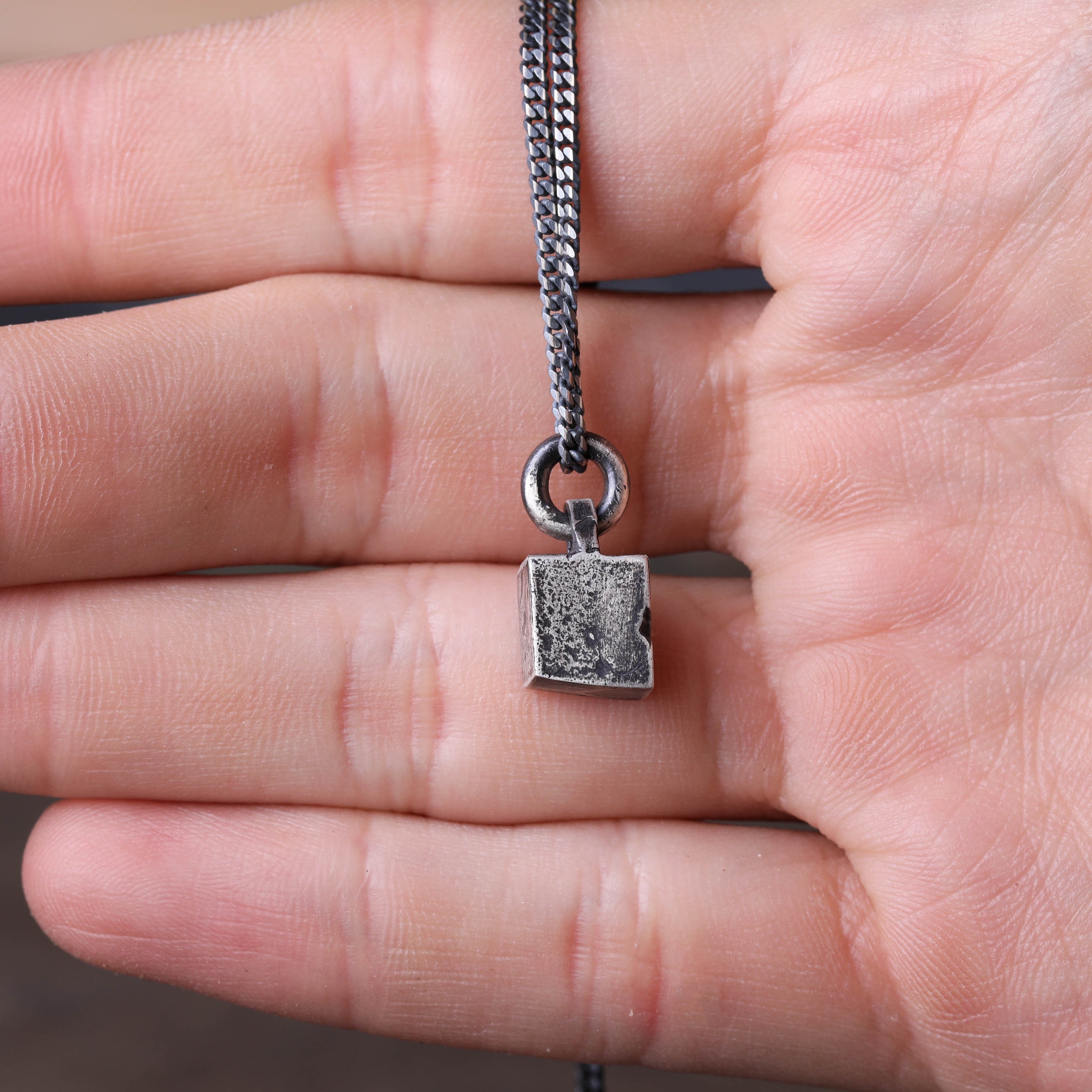 Man Necklace Cube Pendant Handmade in Sterling Silver | Etsy