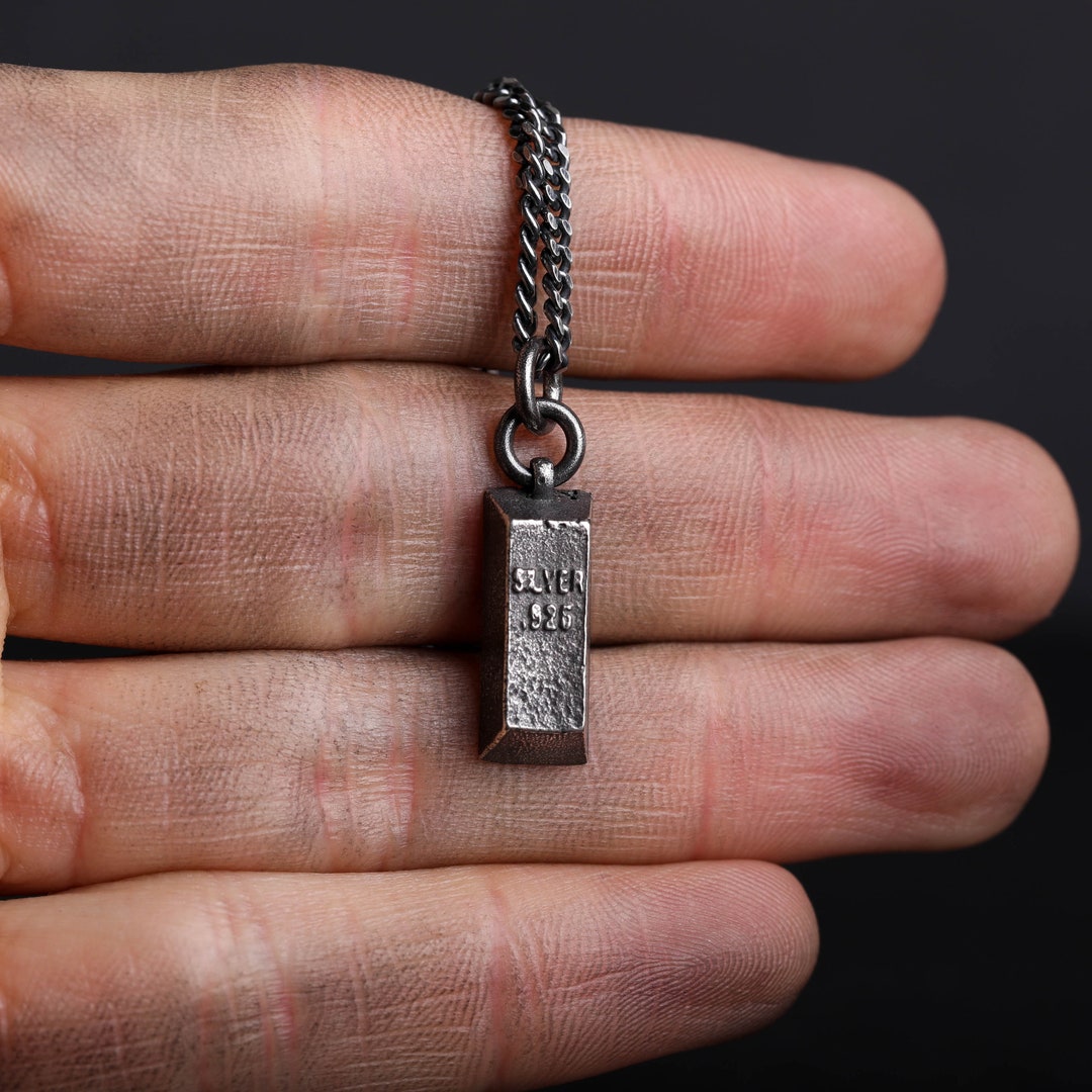Men's Necklace Silver Bar Pendant Handmade in Sterling Silver for Him ...