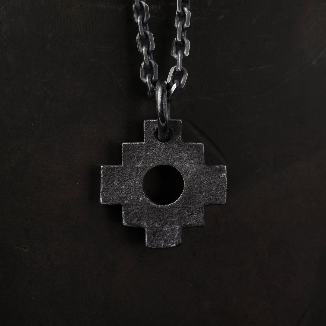 Man's Necklace Small Inca Cross Chakana Pendant in Oxidized Sterling ...