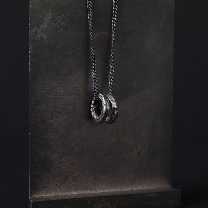 Man Necklace Double Ring Pendant Necklace for Men in Sterling - Etsy