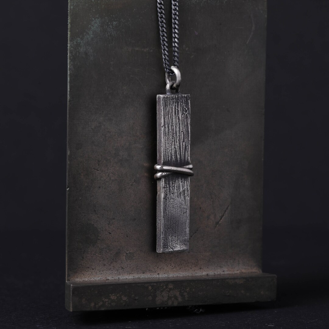 Man Necklace Wire Wrapped Bar Pendant Necklace for Men in Sterling ...