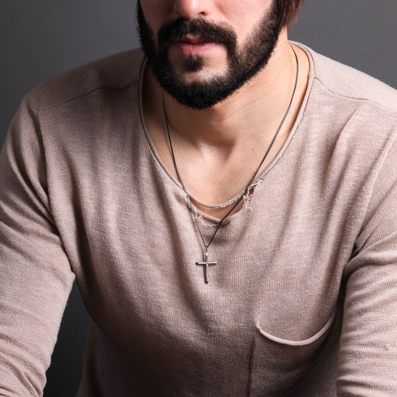 Mens Necklace Cross Charm Pendant in Sterling Silver 925 - Etsy